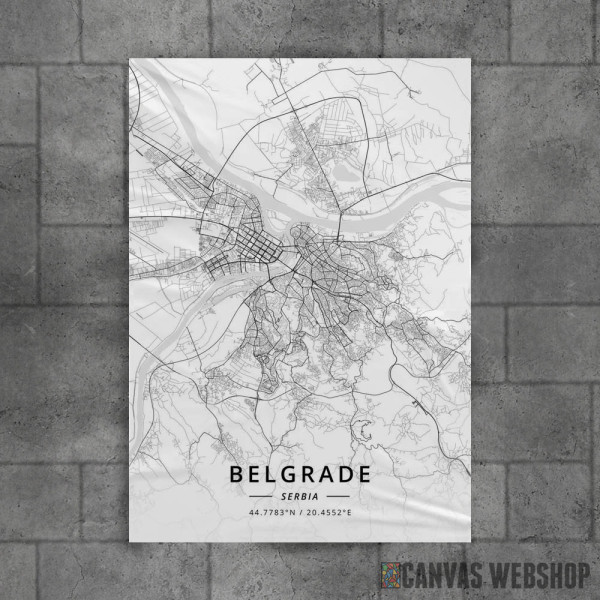 Beograd mapa - white - klasičan poster