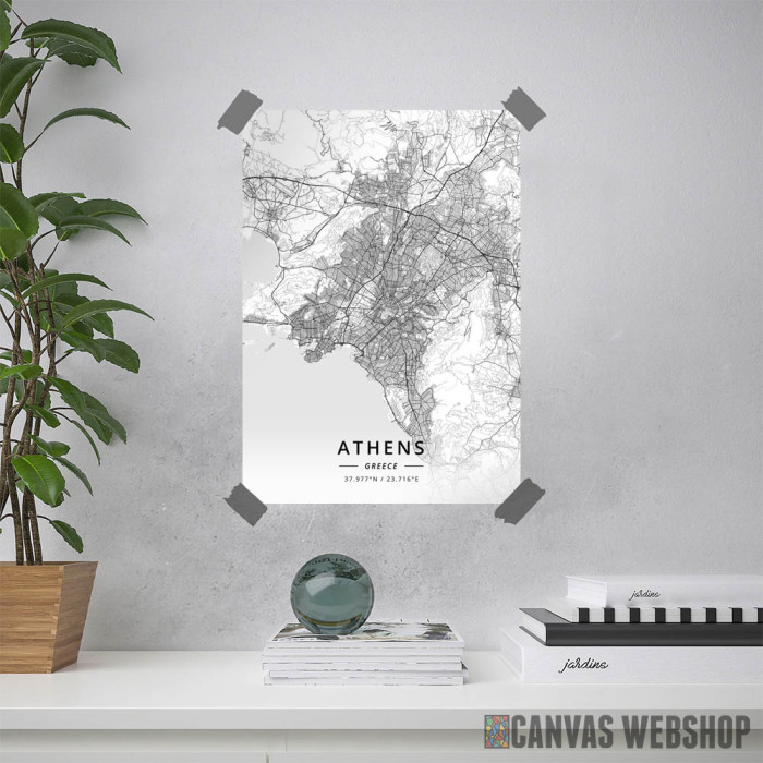 Atina mapa - white - klasičan poster