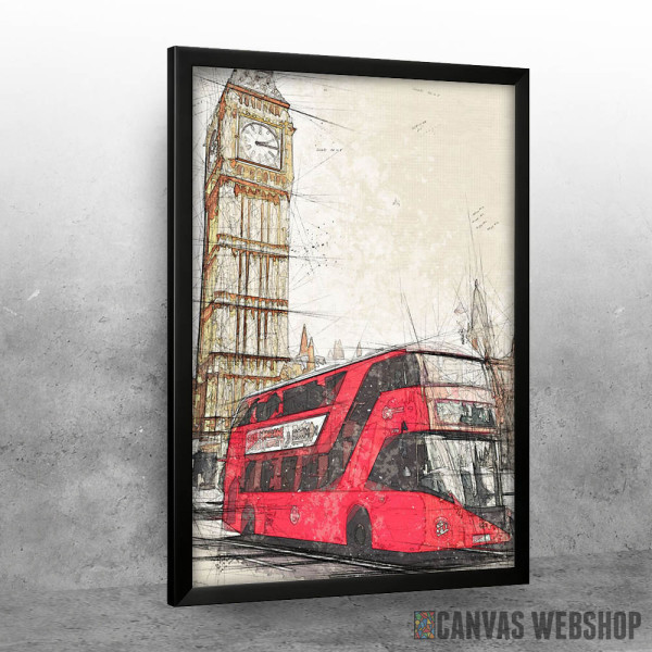 Big Ben and Red Bus - uramljen poster