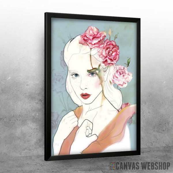 Devojka sa cvećem u kosi - uramljen poster