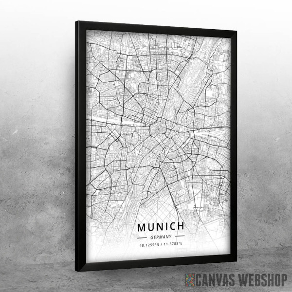 Minhen mapa - white - uramljen poster