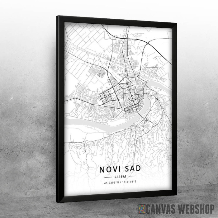 Novi Sad mapa - white - uramljen poster