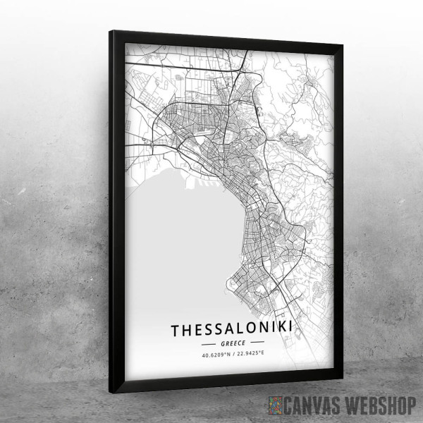 Solun mapa - white - uramljen poster