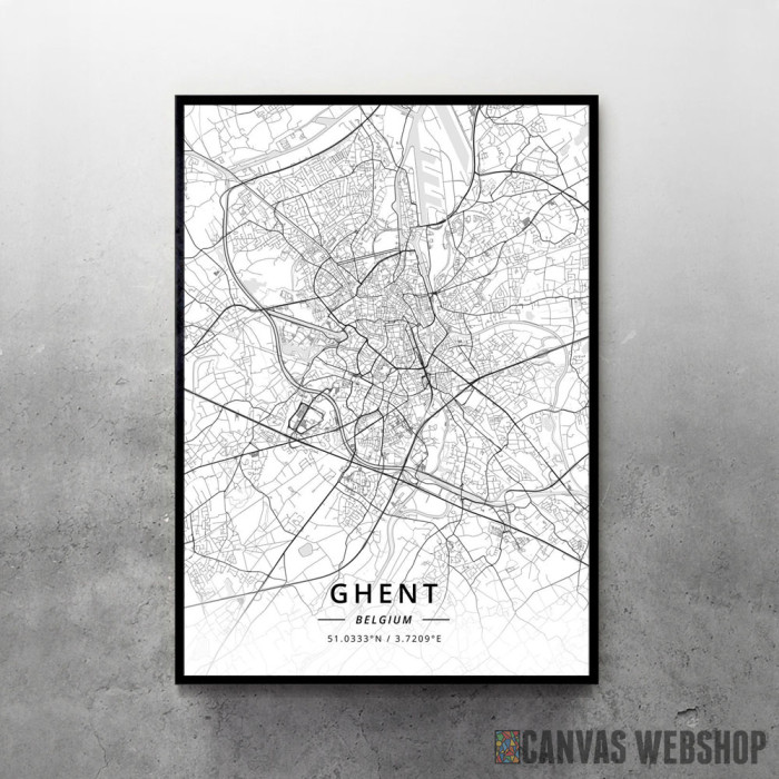 Gent mapa - white - uramljen poster