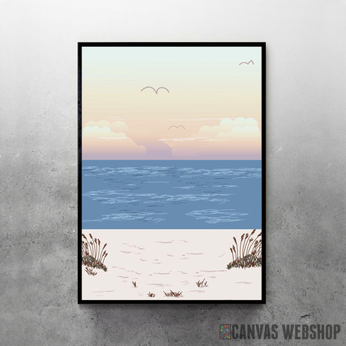 Sandy Beach Sea Painted - uramljen poster