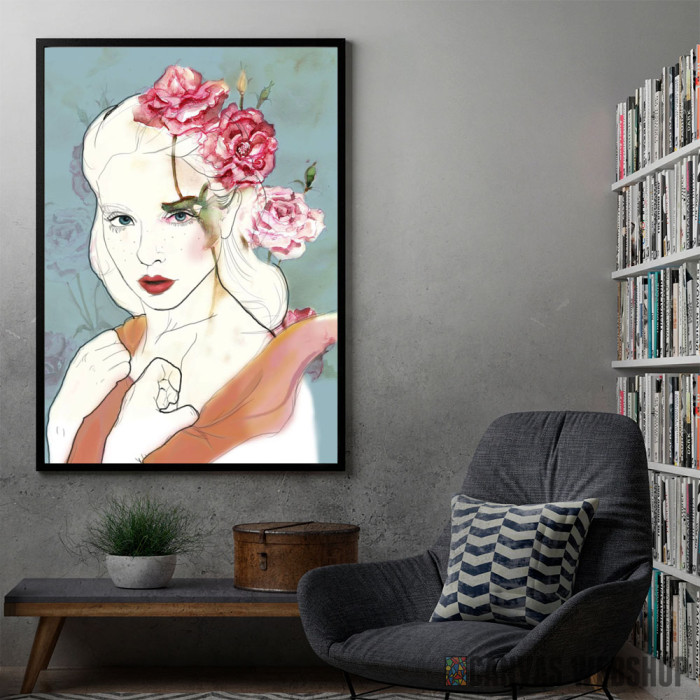 Devojka sa cvećem u kosi - uramljen poster