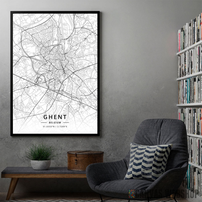 Gent mapa - white - uramljen poster