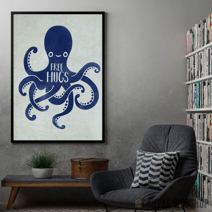 Octopus free hugs - uramljen poster