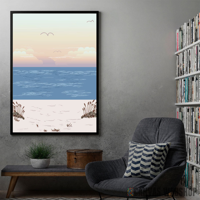 Sandy Beach Sea Painted - uramljen poster
