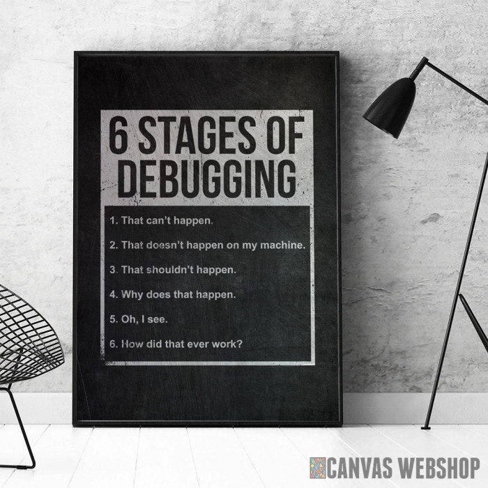 6 Stages Of Debugging - uramljen poster