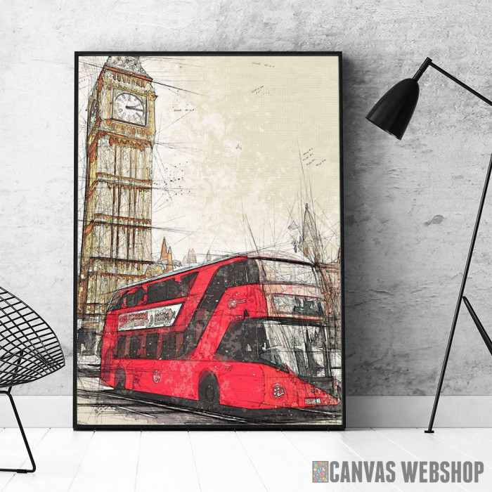 Big Ben and Red Bus - uramljen poster