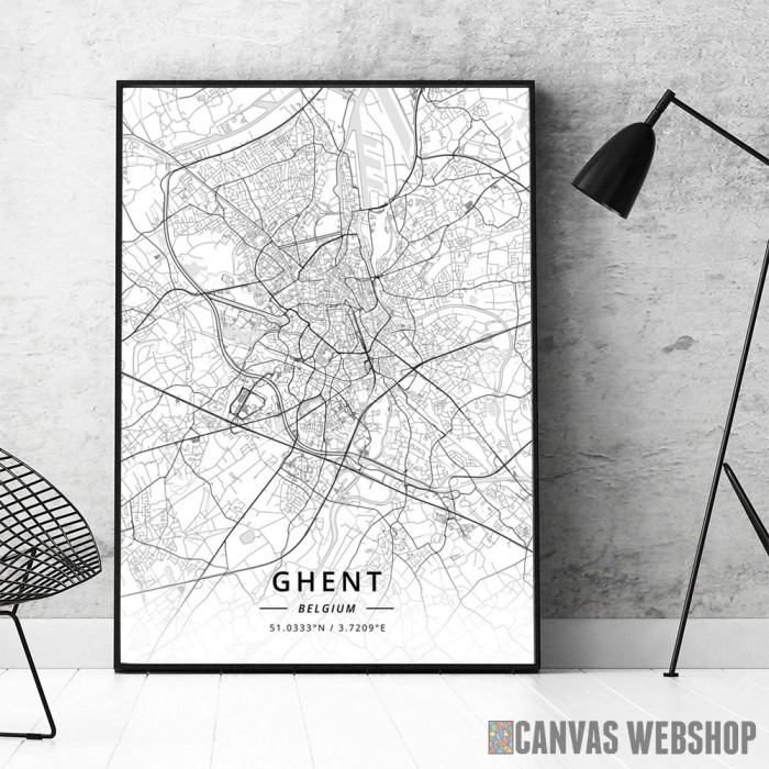 Gent mapa - white - uramljen poster