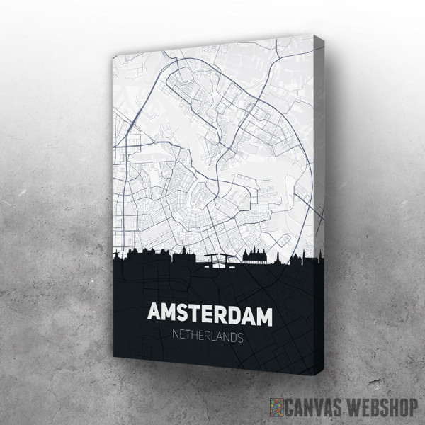 Amsterdam mapa i silueta grada - slika na platnu