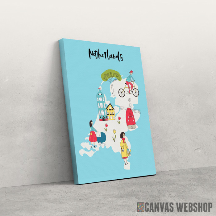 Ilustrovana mapa Holandije - slika na platnu