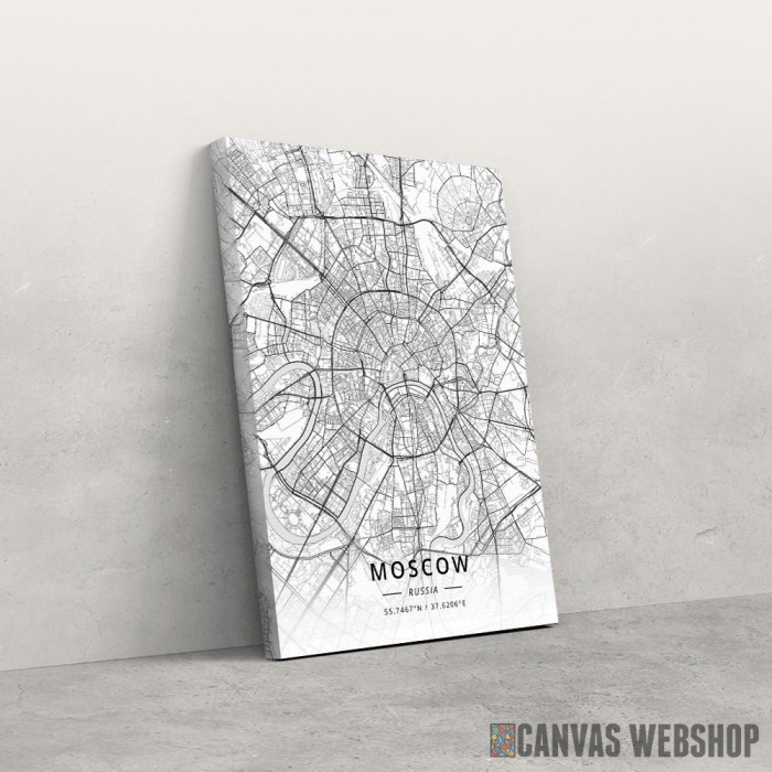 Moskva mapa - white - slika na platnu