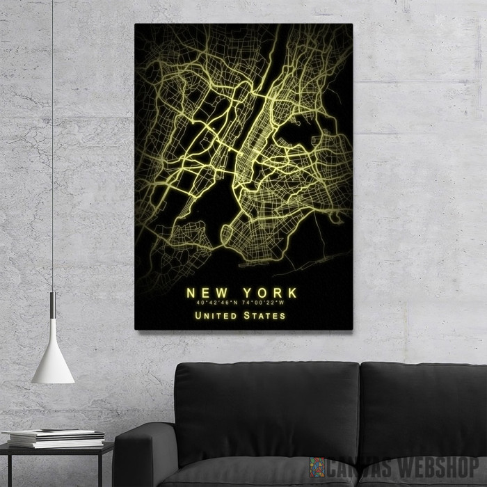 Nju Jork SAD - mapa - slika na platnu