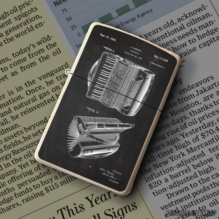 Zippo upaljač - 1938 Accordion - Patent Drawing